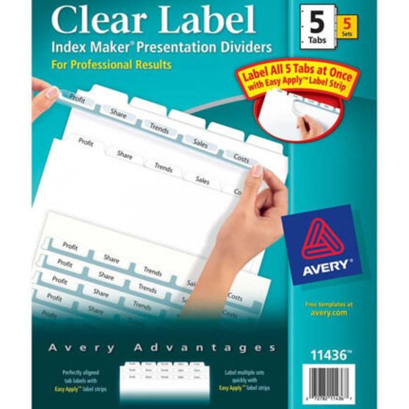 Avery | Office | Avery 1436 Index Maker 5 Tab 5 Sets Clear Label ...
